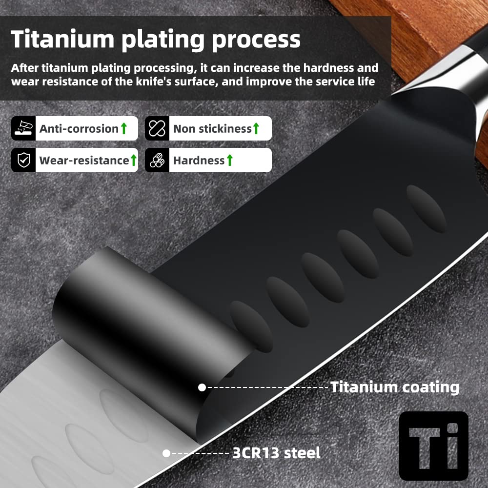 Fseoot Professional Meat Cleaver Knife Titanium Plating Chef Knives High Carbon Stainless Steel Ultra Sharp Kitchen Cutting Knife for Meat Vegetable Cooking Tool Outdoor and Home Use (Black-002)