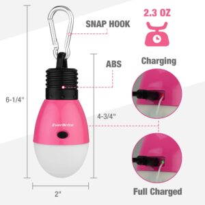 EverBrite Rechargeable Camping Light,Portable Tent Lantern,3 Lighting Modes, Hanging Tent Light Bulbs with Clip Hook for Hiking, Fishing, Backpacking, Emergency and More-Pink