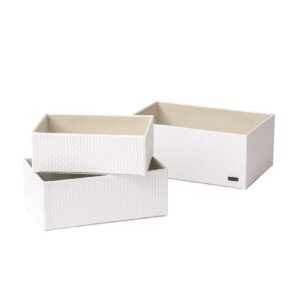 la jolie muse recycled woven paper storage baskets set 3 - stackable paper rope storage baskets for organizing container bins for shelves cupboards drawer, small woven basket with liner (white)