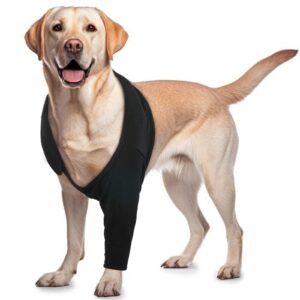 rozkitch dog surgery recovery sleeve front right left leg, pet prevent licking wound elbow brace protector, dog recovery suit cone collar alternative for sprain acl ccl arthritis joint care black 2xl