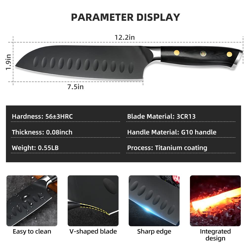 Fseoot Professional Meat Cleaver Knife Titanium Plating Chef Knives High Carbon Stainless Steel Ultra Sharp Kitchen Cutting Knife for Meat Vegetable Cooking Tool Outdoor and Home Use (Black-002)