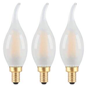 frosted e12 candelabra bulb 25w equivalent led chandelier light bulbs- 2w dimmable e12 led bulb- 2700k soft warm- ca10 flame tip candle bulbs for bedroom, living/dining room, wall lantern- 3 count