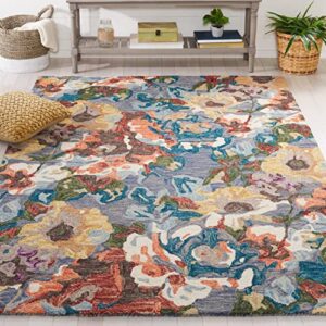 safavieh blossom collection accent rug - 3' x 5', light blue & rust, handmade french country floral wool, ideal for high traffic areas in entryway, living room, bedroom (blm464l)