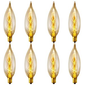 8-pack edison vintage incandescent chandelier 40w, 280 lumen bent flame tip bulb with candelabra base (e12) home light fixtures decorative, dimmable, 8 count (pack of 1)