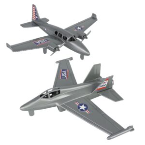 timmee prop plane and fighter jet - 2pc silver gray plastic army men air support