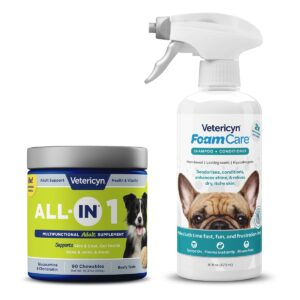 vetericyn all-in 1 multifunctional dog supplement and foamcare spray-on plant-based dog shampoo and conditioner