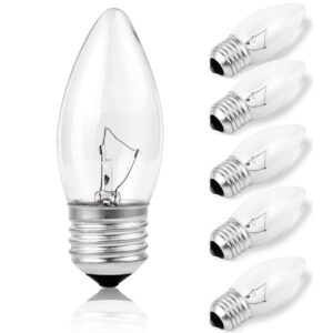 40w incandescent torpedo tip chandelier with crystal clear incandescent light bulbs tip light bulb and medium e26 candelabra base (6 pack) (6)