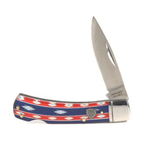 ariat 3" red and blue southwestern pattern folding knife