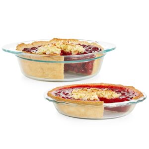 pyrex deep 2-pack (9.5") glass baking dish set, round pie glass bakeware, dishwasher, microwave, freezer & pre-heated oven safe