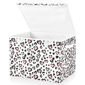 suabo leopard print pink heart storage bin with lid large oxford cloth storage boxes foldable home cube baskets closet organizers for nursery bedroom office