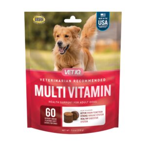 vetiq multivitamin supplement for dogs, supports active brain function, immune system, and digestive system, hickory smoke flavored dog multivitamin, made in the usa, 60 count