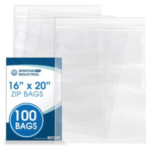 spartan industrial - 16” x 20” (100 count) 2 mil clear reclosable zip plastic poly bags with resealable lock seal zipper