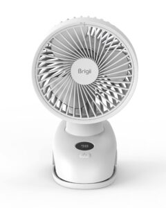 brigii desk&clip fan, small fan 14h long battery life, battery level display, 5 inch travel fan, 4-speed, type-c rechargeable-pf01(white)