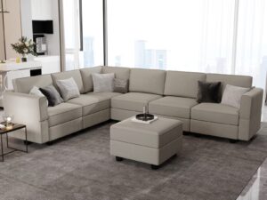 belffin modular sectional sofa couch with ottoman l shape corner couch sofa with storage modular sofa with chaise velvet grey…