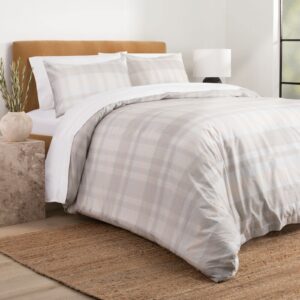 nate home by nate berkus 250tc glen plaid duvet cover set | all-season cotton - twin size - from mdesign - 2 piece - includes 1 duvet cover, 1 pillow sham, pearl multi (cream/beige)