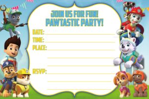 30x paw p birthday invitations and envelopes – fill-in happy birthday party invitations for kids, 6x4 inches, postcard style