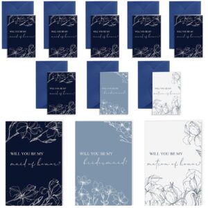 glenmal 16 pcs will you be my bridesmaid cards with envelopes bridesmaid proposal card maid of honor invited wedding bridal shower favor (blue)