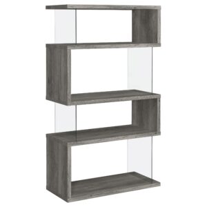 coaster home furnishings emelle 4-shelf bookcase with glass panels grey driftwood