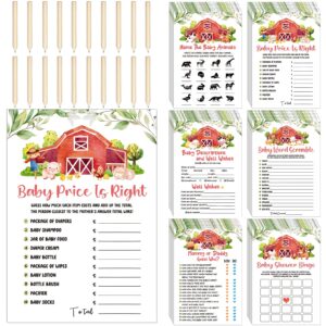 150 pcs watercolor farm animals baby shower games set 6 games with 20 pieces pencils for baby shower games activities include baby descriptions, guess who, baby price, bingo game, word scramble game