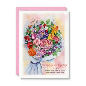 tumybee colorful bouquet quilling floral card, anniversary, thank you, birthday, 5 x 7 inch