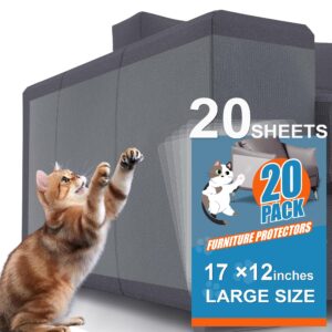 20pack anti cat scratch furniture protector - large size 17x12 inch couch corner protectors for cats tape - anti scratching sticky tape cat repellent mat, furniture and door protection