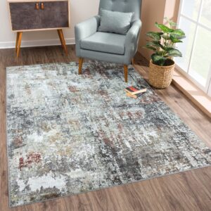 bloom rugs washable non-slip 9' x 12' rug - gray/red/brown modern abstract area rug for living room, bedroom, dining room, and kitchen - exact size: 9' x 12'