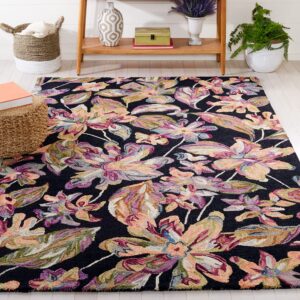 safavieh blossom collection accent rug - 3' x 5', black & plum, handmade french country floral wool, ideal for high traffic areas in entryway, living room, bedroom (blm461z)