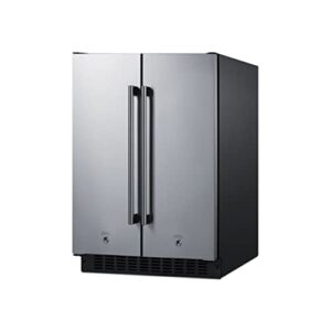 summit appliance ffrf24ss 24" wide built-in refrigerator-freezer, all-in-one design, stainless steel door fronts, black cabinet, 115v ac/60hz, high temperature alarm, led lighting, digital thermostat