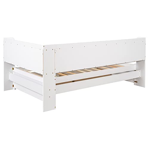 HomSof Twin Bed with L-Shaped Bookcases,Drawers,White