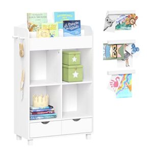 riverridge white book nook kids cubby storage cabinet with bookrack with a 3-pack magnetic art bar