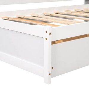 HomSof Twin Bed with L-Shaped Bookcases,Drawers,White