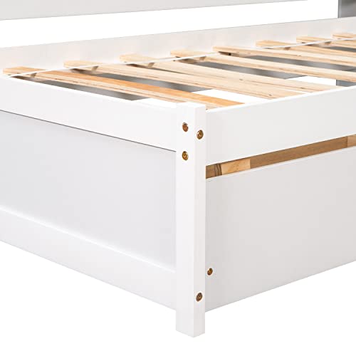 HomSof Twin Bed with L-Shaped Bookcases,Drawers,White