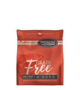 muenster grain free with salmon – dry dog food or mixer with fish protein - complete and balanced kibble for large, medium or small breed dogs, 4 lb