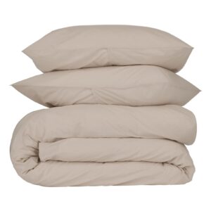 nate home by nate berkus 200tc 3-piece cotton percale duvet cover | crisp, cool, breathable bedding set from mdesign - king size - 1 duvet cover/2 pillow shams, fossil (beige)