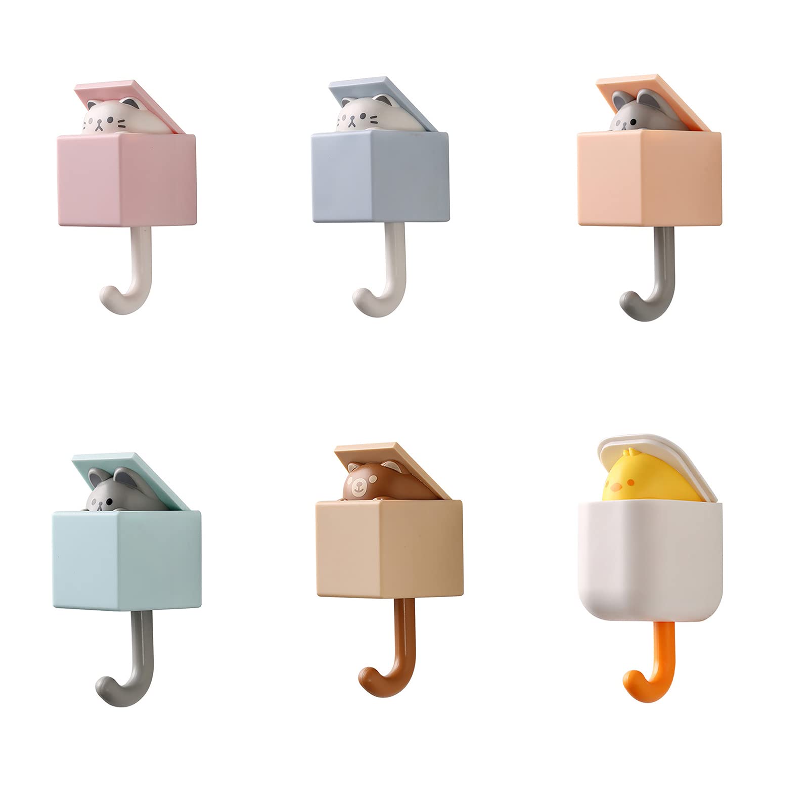 Asodomo 6 Pack Creative Cute Pet Hooks Adhesive Coat Hooks Utility Wall Hooks Decorative Cat Key Holder for Hanging Hat Towel Backpacks Key Scarf Bags