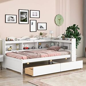 homsof twin bed with l-shaped bookcases,drawers,white