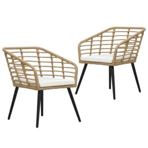 vidaxl patio chairs set - 2 pcs poly rattan with cushions, oak - outdoor bistro furniture with rustic charm, ergonomic design, and weather resistance