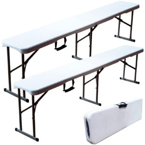 deaciber 2pcs 6ft folding benches heavy duty for garden picnic bbq party camping dining seat