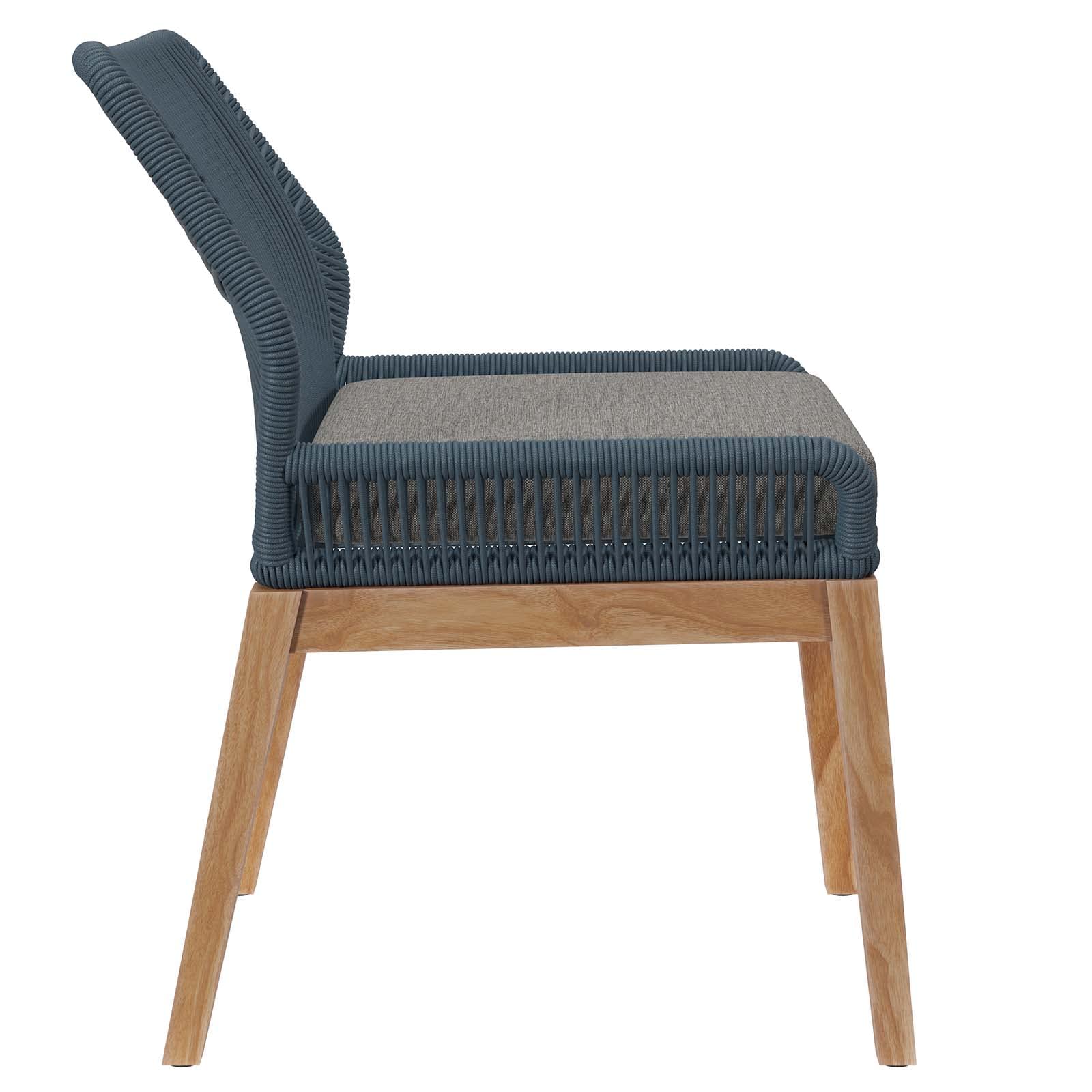 Modway Wellspring Outdoor Patio Teak and Woven Rope Dining Chair in Blue Graphite