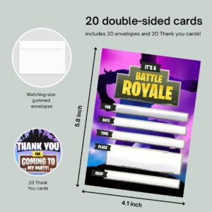 Hat Acrobat 20 Birthday Invitations for Boys with Envelopes and Thank You Cards - Game On Birthday Party Supplies (Purple)