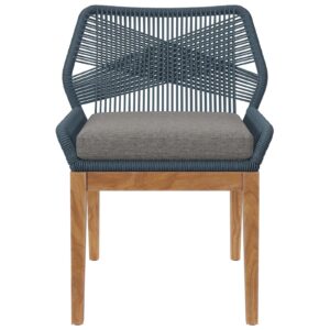 Modway Wellspring Outdoor Patio Teak and Woven Rope Dining Chair in Blue Graphite