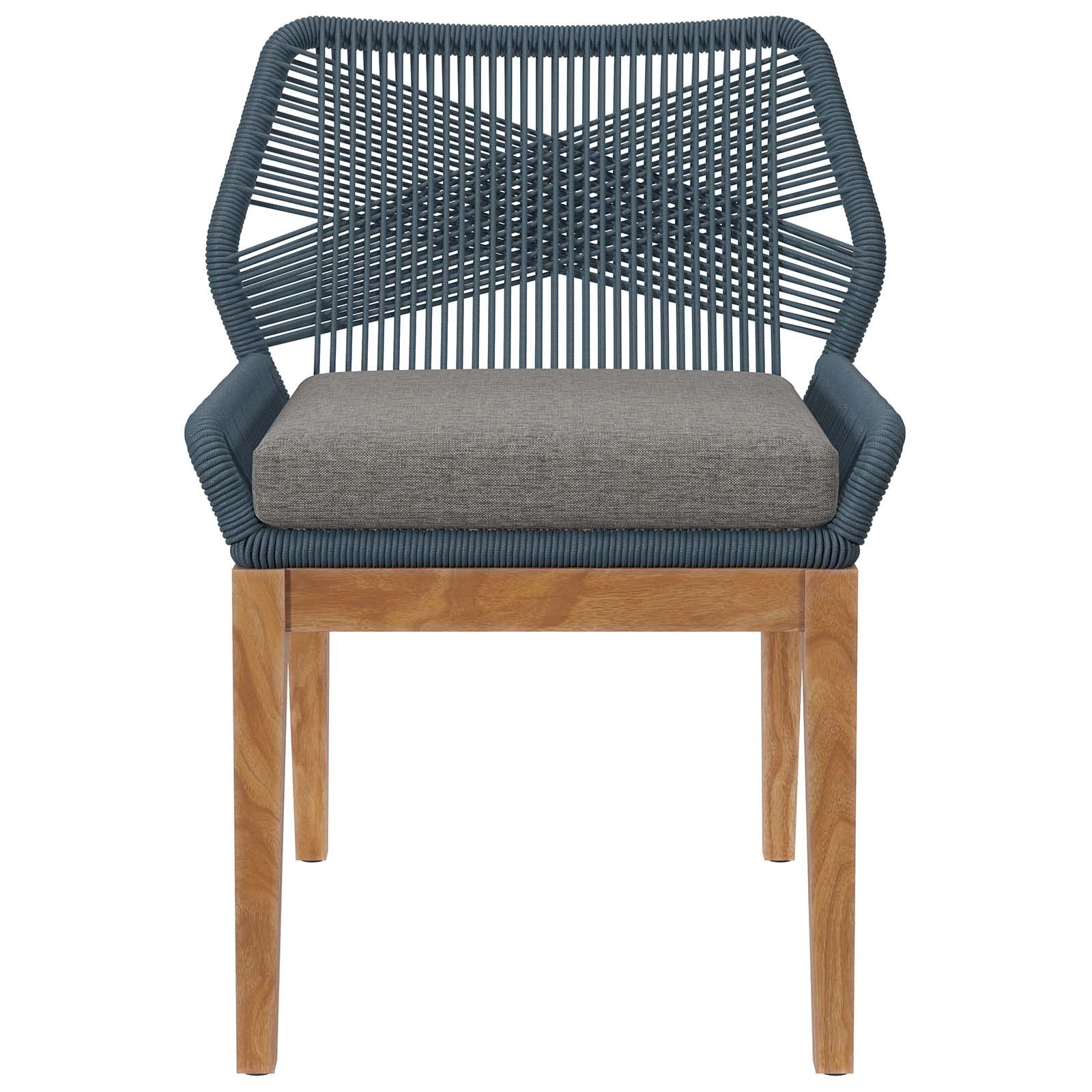 Modway Wellspring Outdoor Patio Teak and Woven Rope Dining Chair in Blue Graphite