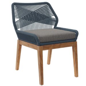 Modway Wellspring Outdoor Patio Teak and Woven Rope Dining Chair in Blue Graphite