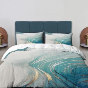 baonews marble texture duvet cover set king size,3 pieces turquoise gold silver luxury fluid bedding set hotel quality polyestercomforter cover set with 2 pillowcases(no filler)