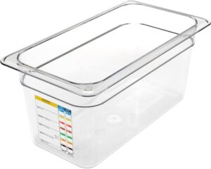 carlisle foodservice products storplus permalabel food storage container food pan with integrated label for kitchen and restaurant, polycarbonate, 1/3 size 6 inches deep, clear - (pack of 6)