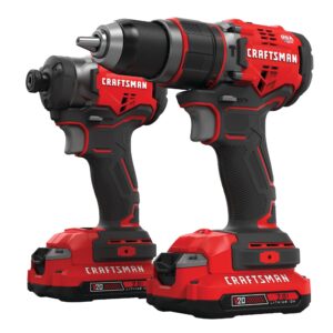 craftsman v20 cordless hammer drill and impact driver, power tool combo kit, 2 batteries and charger included (cmck220d2)