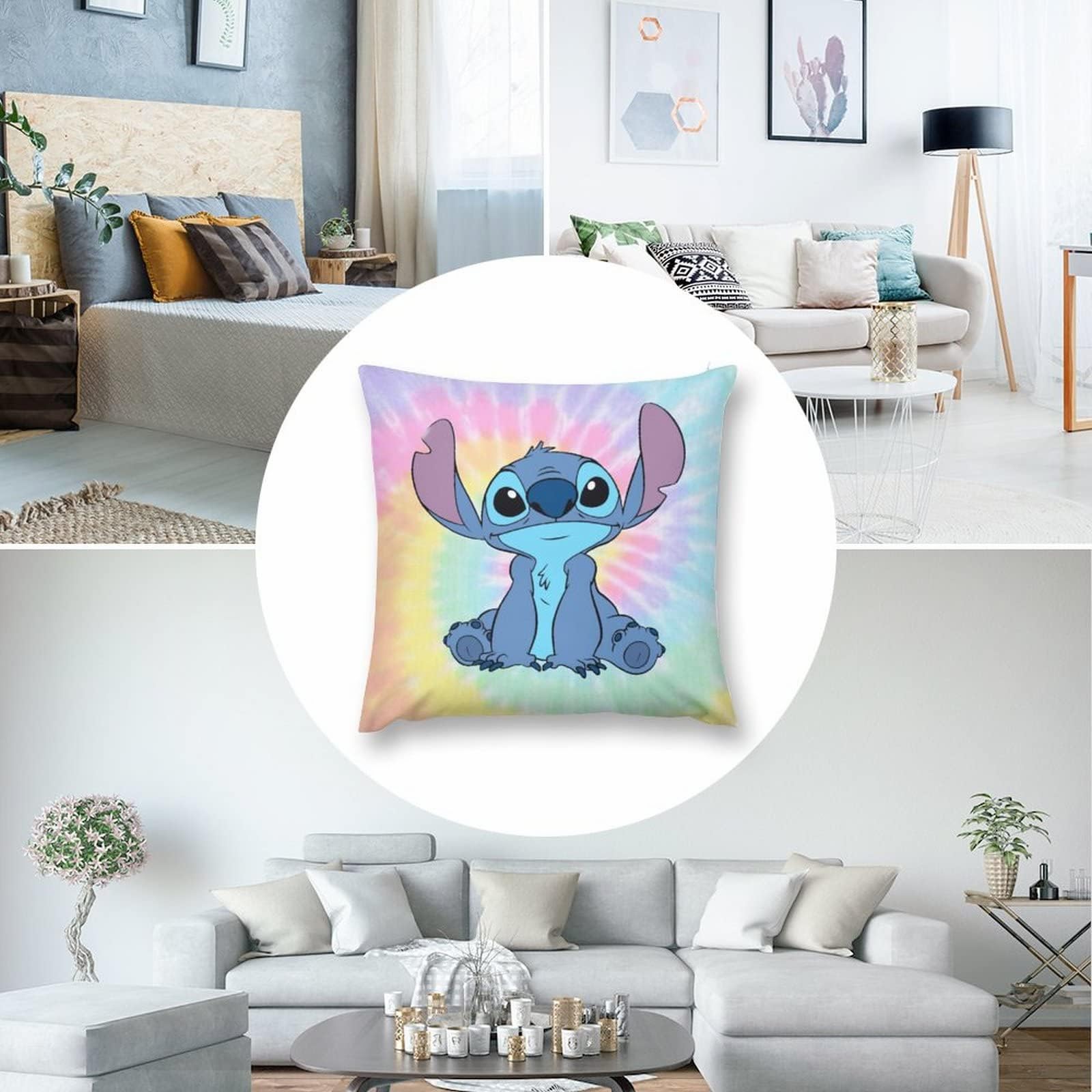 NUIGUBF Compatible with Disney Lilo & Stitch Cartoon Cute Pattern Decorative Cushion Cover, Children's Super Soft Pillowcase Home Soft & Comfortable 18x18 inches (Double-Sided)