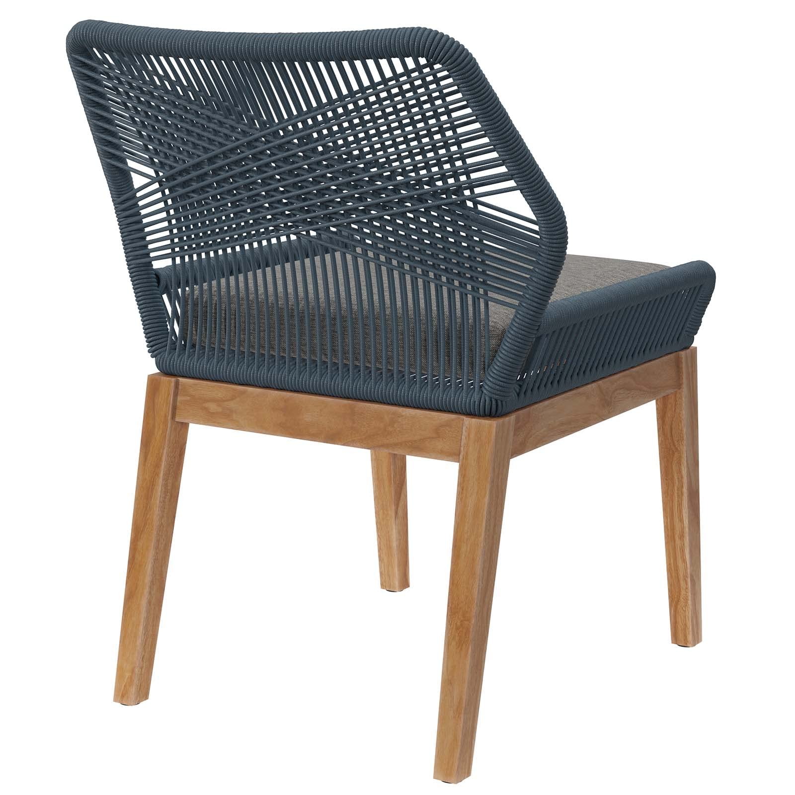 Modway Wellspring Outdoor Patio Teak and Woven Rope Dining Chair in Blue Graphite