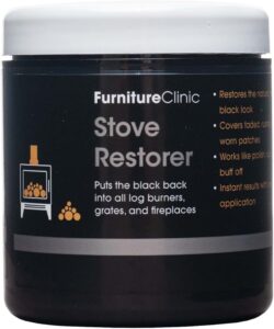 furniture clinic stove restorer | matte black high heat paint | restores and protects cast iron | for use on log burners, grates, & fireplaces | 8.5oz / 250ml