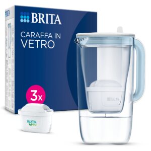 brita glass water filter jug starter pack-light blue (2.5l) incl. 3x maxtra pro all-in-1 cartridge-premium glass design jug with easy-filling flip-lid and indicator- in sustainable smart box packaging